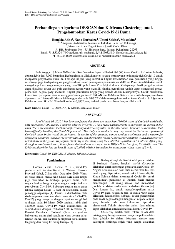 (PDF) Perbandingan Algoritma DBSCAN dan K-Means Clustering untuk ...