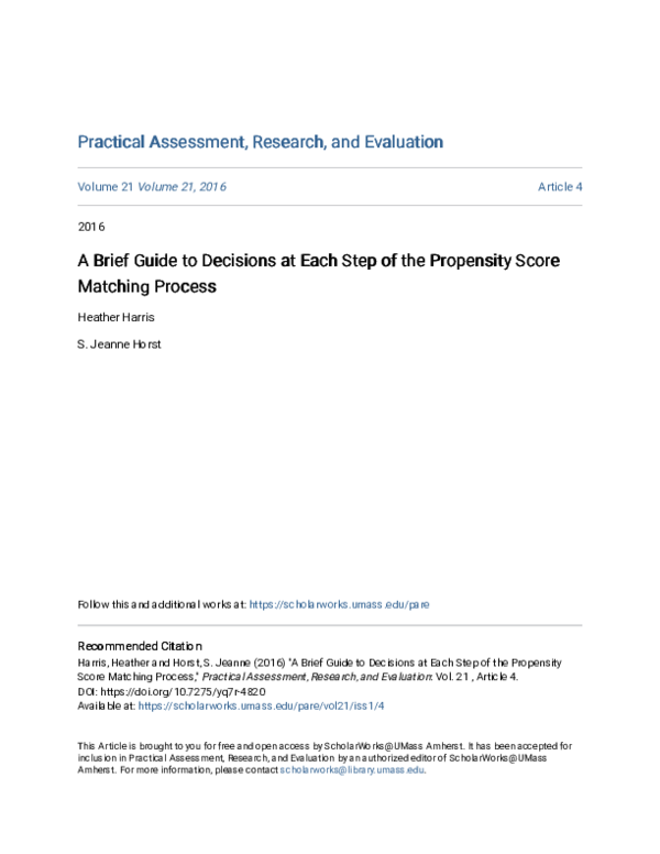 (PDF) A Brief Guide to Decisions at Each Step of the Propensity Score ...