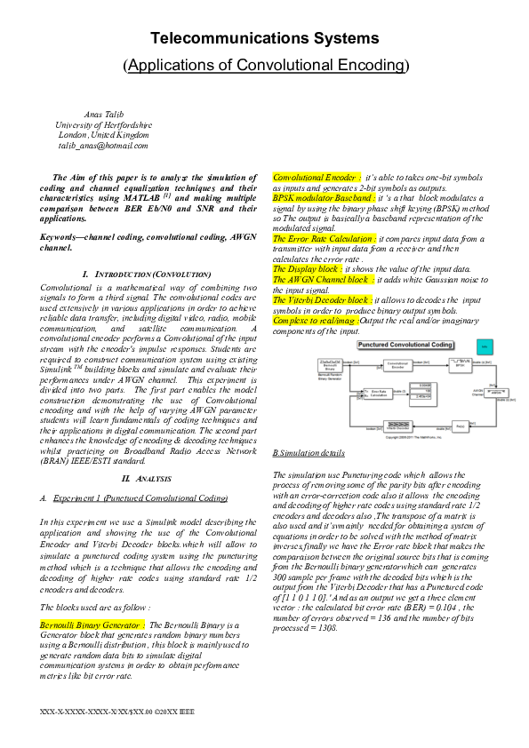 (PDF) Applications of Convolutional Encoding
