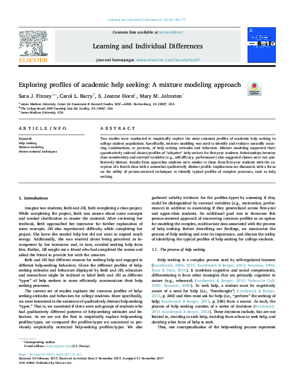 (PDF) Exploring profiles of academic help seeking: A mixture modeling ...
