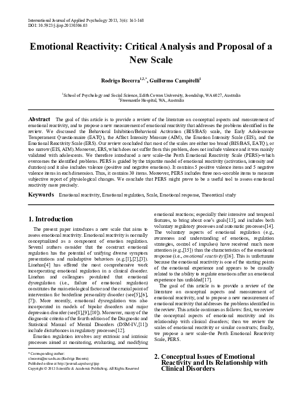 (PDF) The Assessment of Emotional Reactivity Across Negative and Positive Emotions: Development ...