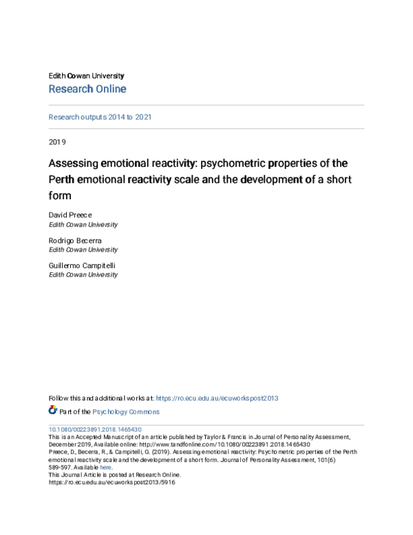 (PDF) Assessing Emotional Reactivity: Psychometric Properties of the ...