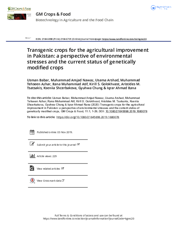 (PDF) Transgenic crops for the agricultural improvement in Pakistan: a perspective of ...