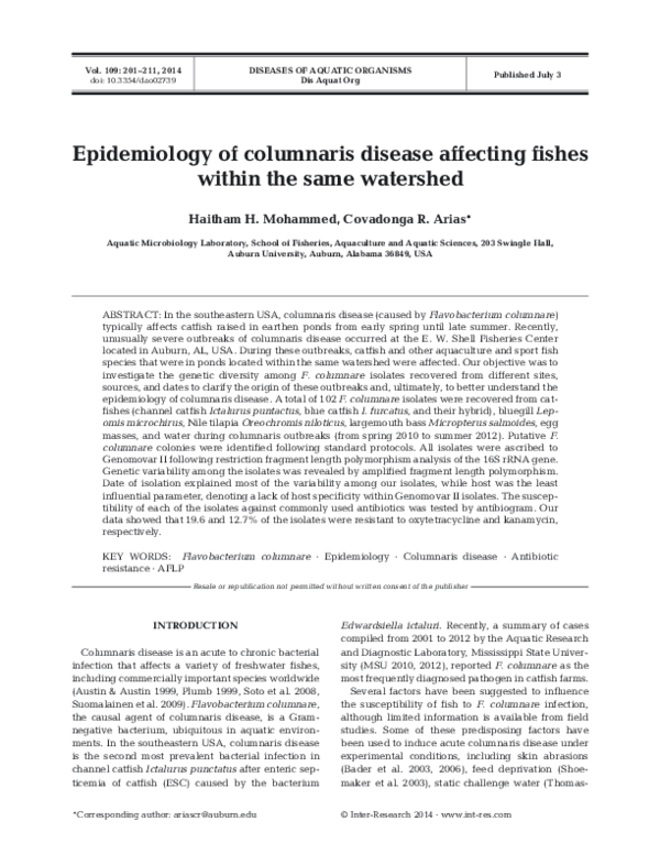 (PDF) Epidemiology of columnaris disease affecting fishes within the ...