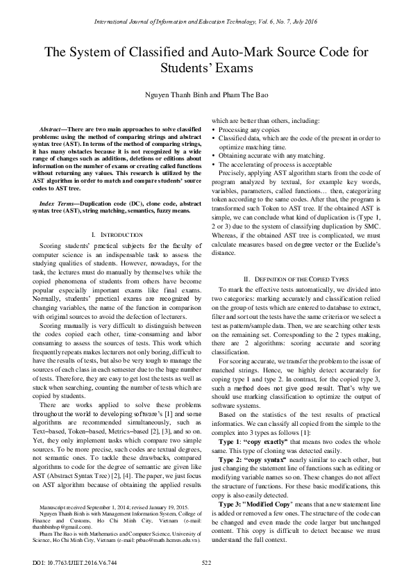 (PDF) The System of Classified and Auto-Mark Source Code for Students ...