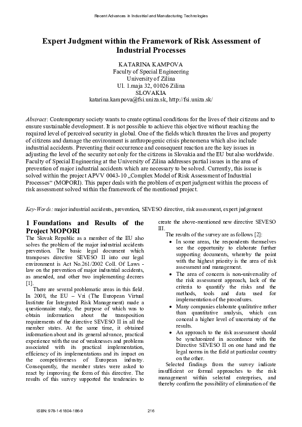 (PDF) Expert Judgment within the Framework of Risk Assessment of ...