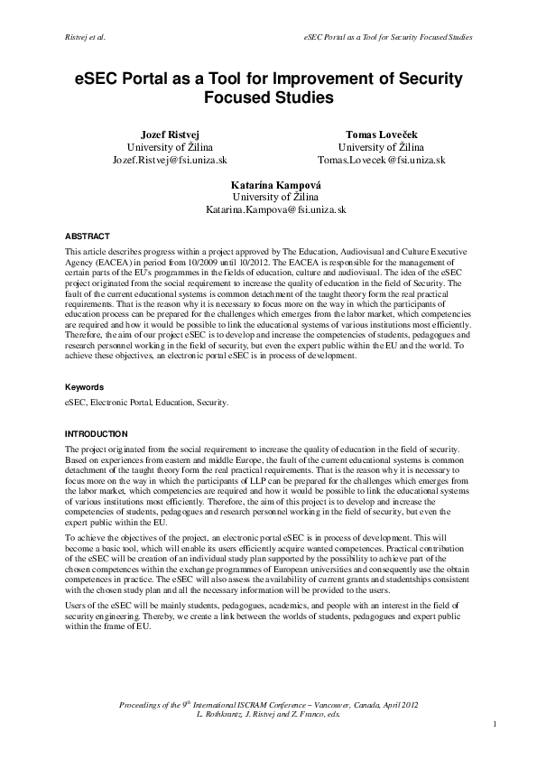 (PDF) ESEC portal as a tool for improvement of security focused studies ...