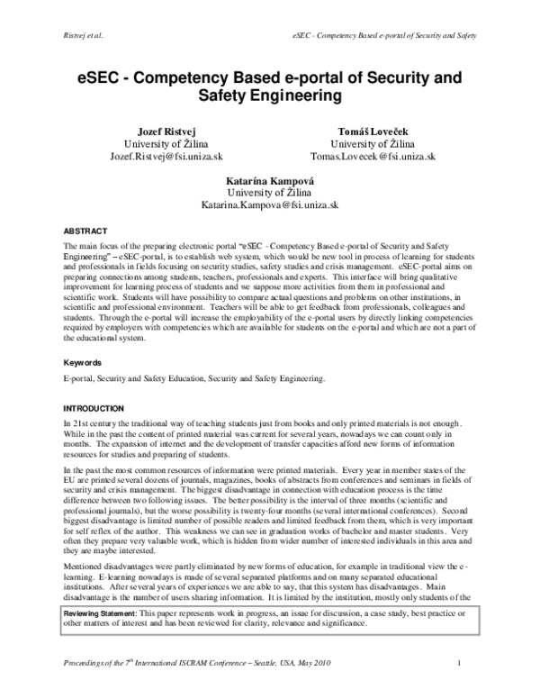 (PDF) eSEC-Competency Based e-portal of Security and Safety Engineering