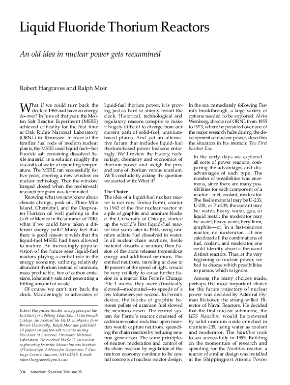 (PDF) Liquid Fluoride Thorium Reactors