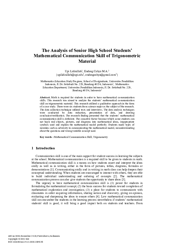 (PDF) The Analysis of Senior High School Students’ Mathematical ...