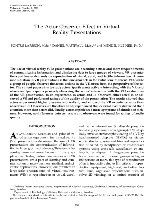 (PDF) The Actor-Observer Effect in Virtual Reality Presentations