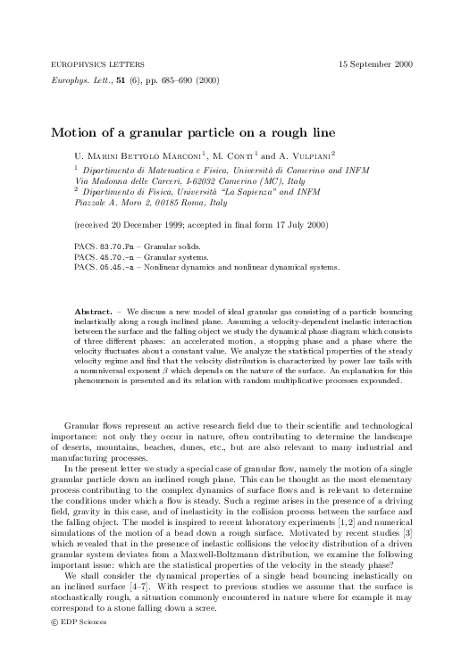 (PDF) Motion of a granular particle on a rough line