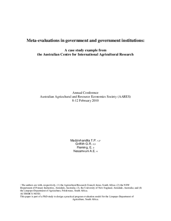 (PDF) Meta-evaluations in government and government institutions: A ...
