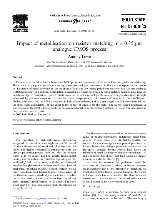 (PDF) Impact of metallisation on resistor matching in a 0.35 μm ...