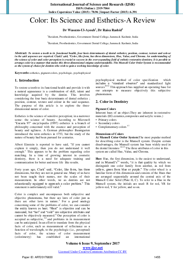 (PDF) Color : Its Science and Esthetics-A Review