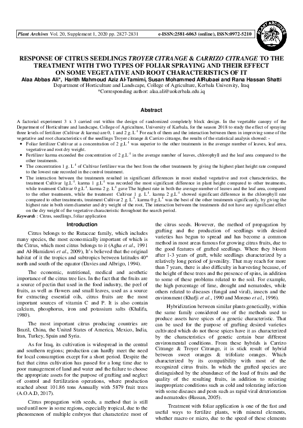 (PDF) Response of Citrus Seedlings Troyer Citrange & Carrizo Citrange ...