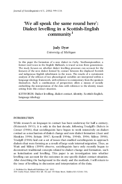 (PDF) ‘We all speak the same round here’: Dialect levelling in a ...