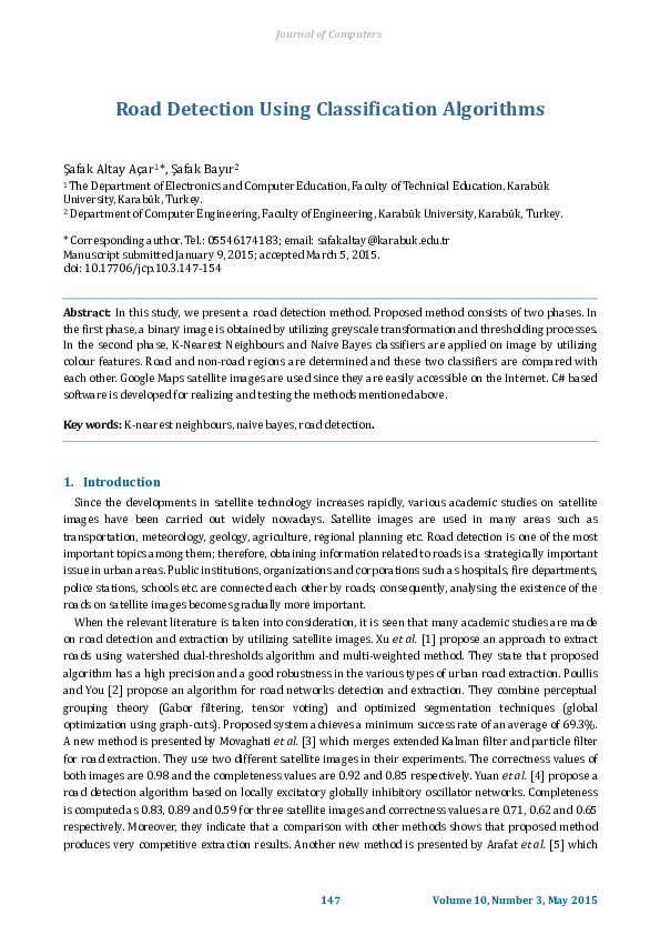Pdf Road Detection Using Classification Algorithms