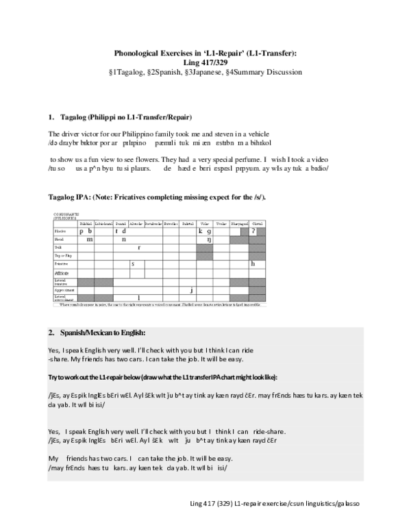 (PDF) Lecture Phonological L1-Transfer exercise: Tagalog Spanish Japanese