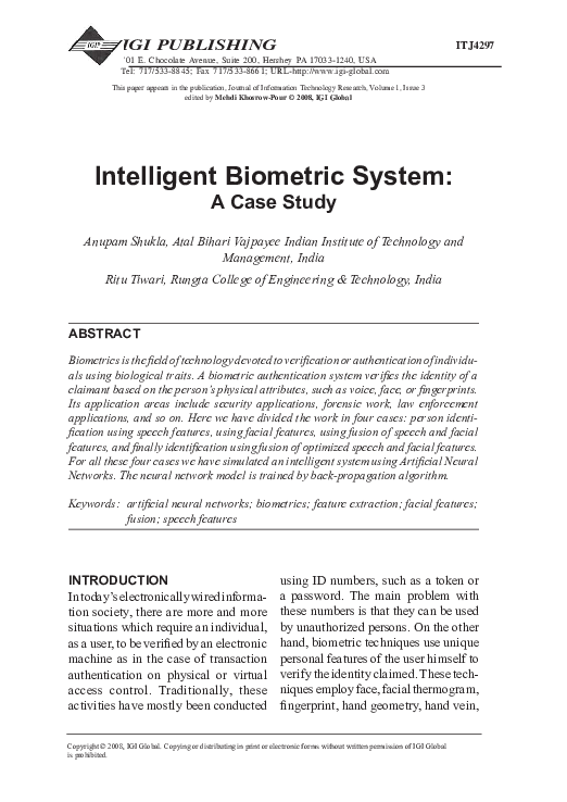 (PDF) Intelligent Biometric System