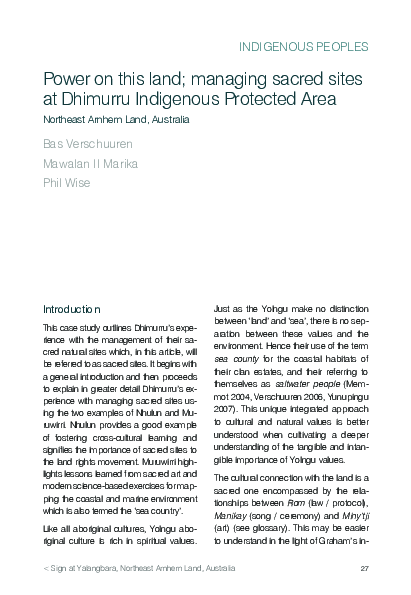 (PDF) Power on this land; managing sacred sites at Dhimurru Indigenous ...