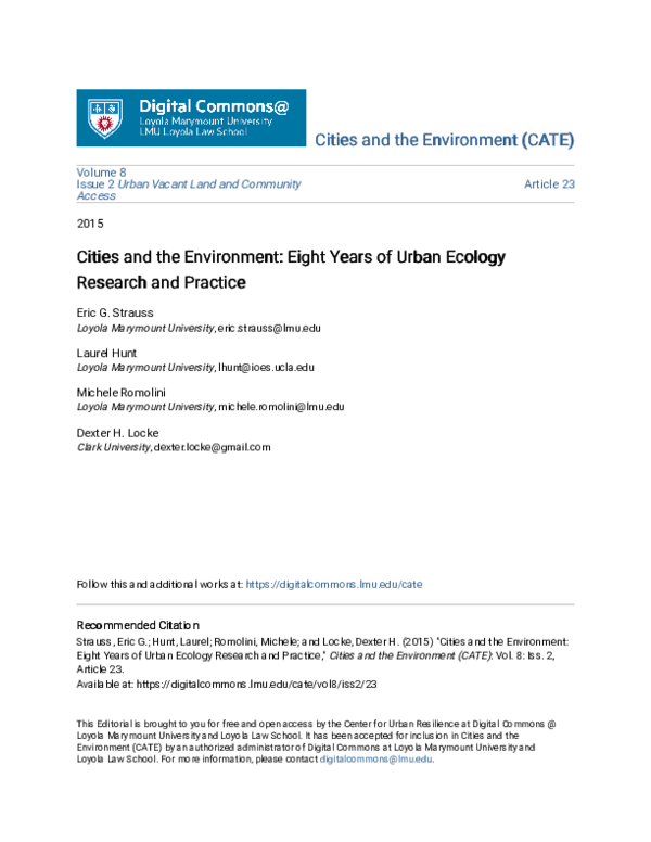 (PDF) Cities and the Environment: Eight Years of Urban Ecology Research ...