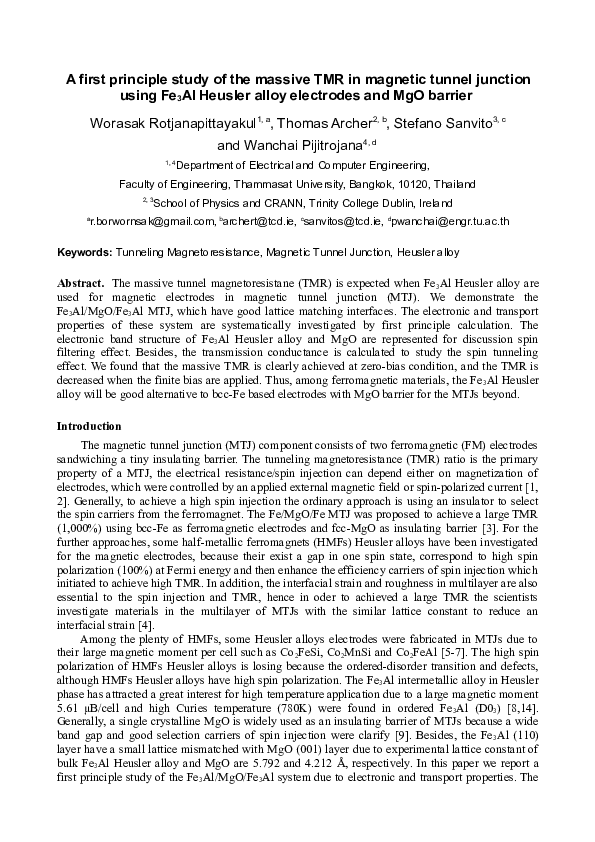 (PDF) A First Principle Study of the Massive TMR in Magnetic Tunnel ...