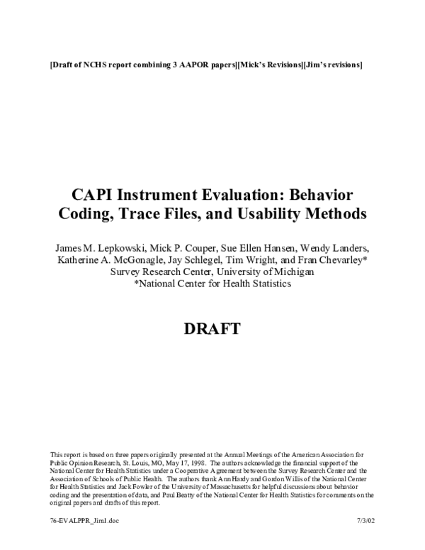 (PDF) CAPI instrument evaluation: Behavior coding, trace files, and ...