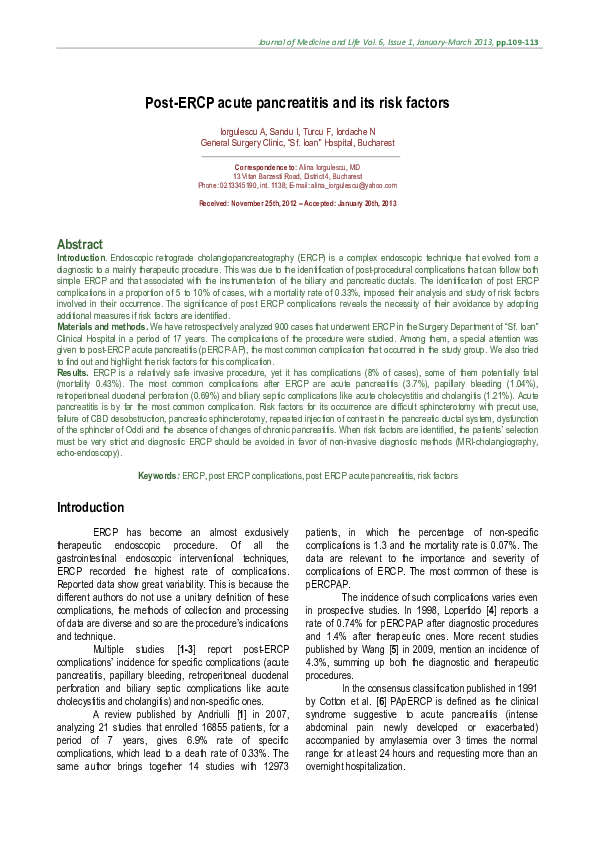 (PDF) Post-ERCP acute pancreatitis and its risk factors