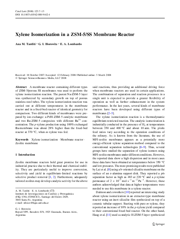 (PDF) Xylene Isomerization in a ZSM-5/SS Membrane Reactor
