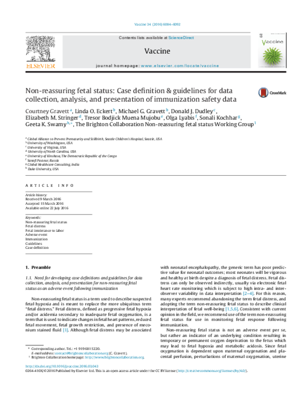 (PDF) Non-reassuring fetal status: Case definition & guidelines for ...