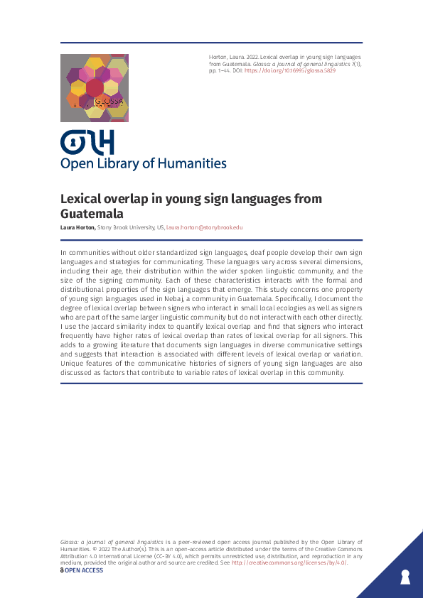 (PDF) Lexical Overlap in Guatemala's Young Sign Languages