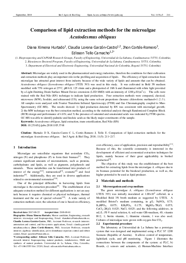 (PDF) Comparison of lipid extraction methods for the microalgae ...