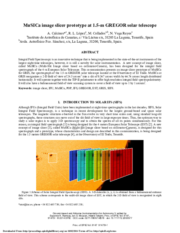(PDF) MuSICa image slicer prototype at 1.5-m GREGOR solar telescope
