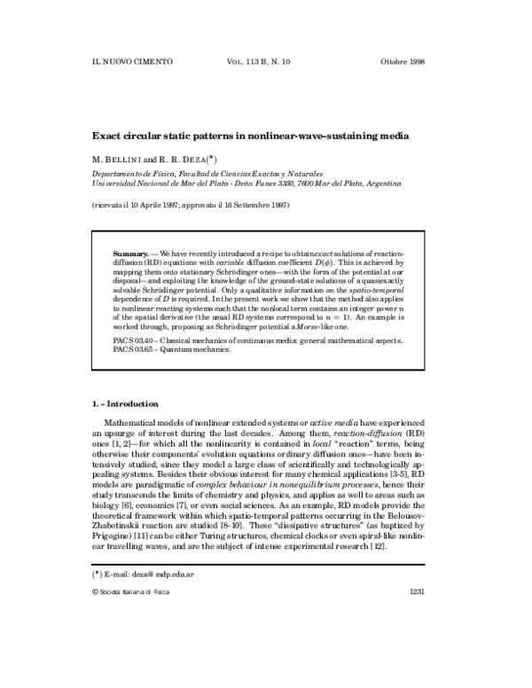 (PDF) Exact circular static patterns in nonlinear-wave--sustaining media