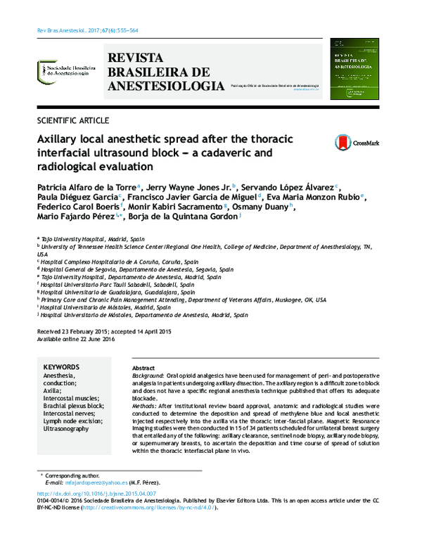 (PDF) Axillary local anesthetic spread after the thoracic interfacial ...