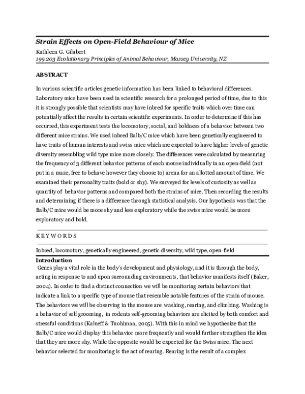 (PDF) Strain Effects on Open-Field Behaviour of Mice