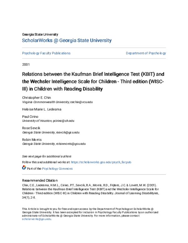 (PDF) Relations between the Kaufman Brief Intelligence Test (KBIT) and ...