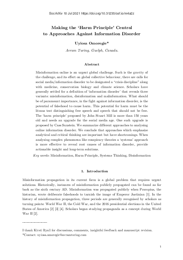 (PDF) Making the ‘Harm Principle’ Central to Approaches Against ...