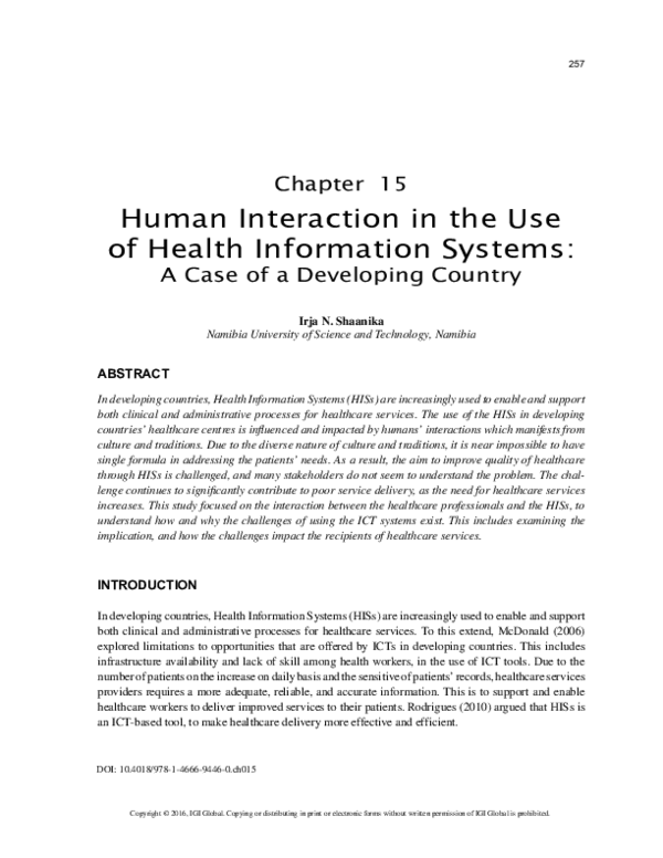 (PDF) Human Interaction in the Use of Health Information Systems
