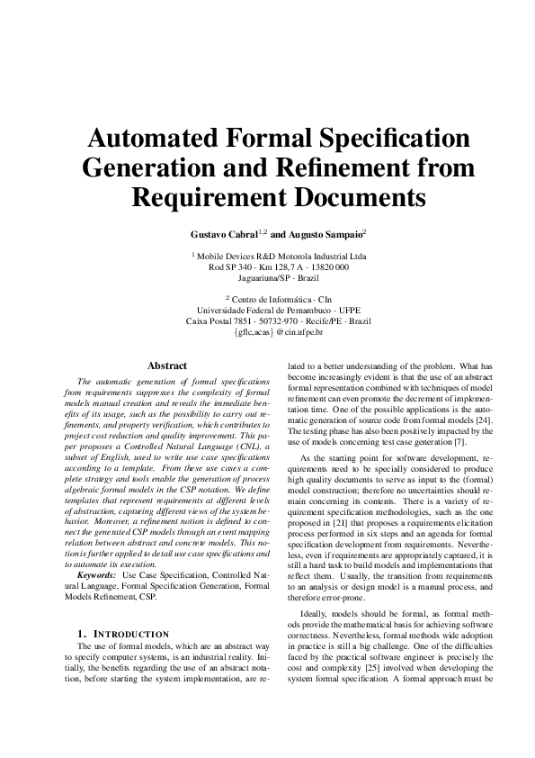Pdf Automated Formal Specification Generation And Refinement From Requirement Documents