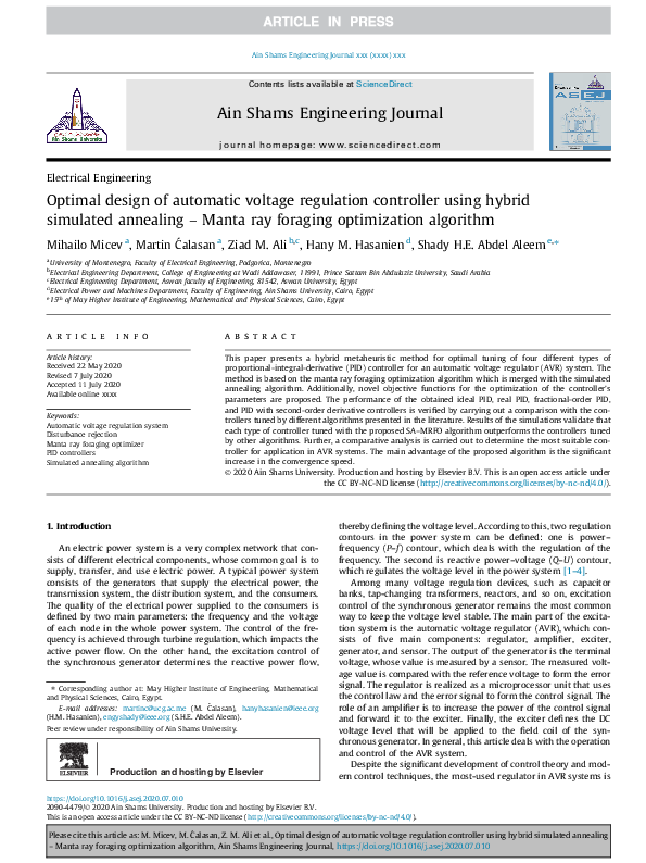 (PDF) Optimal design of automatic voltage regulation controller using hybrid simulated annealing ...