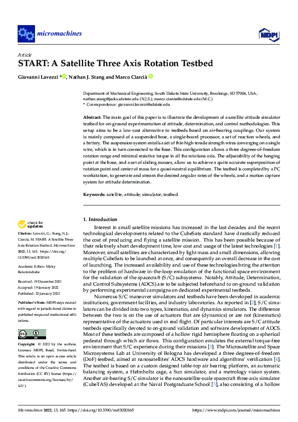 (PDF) START: A Satellite Three Axis Rotation Testbed