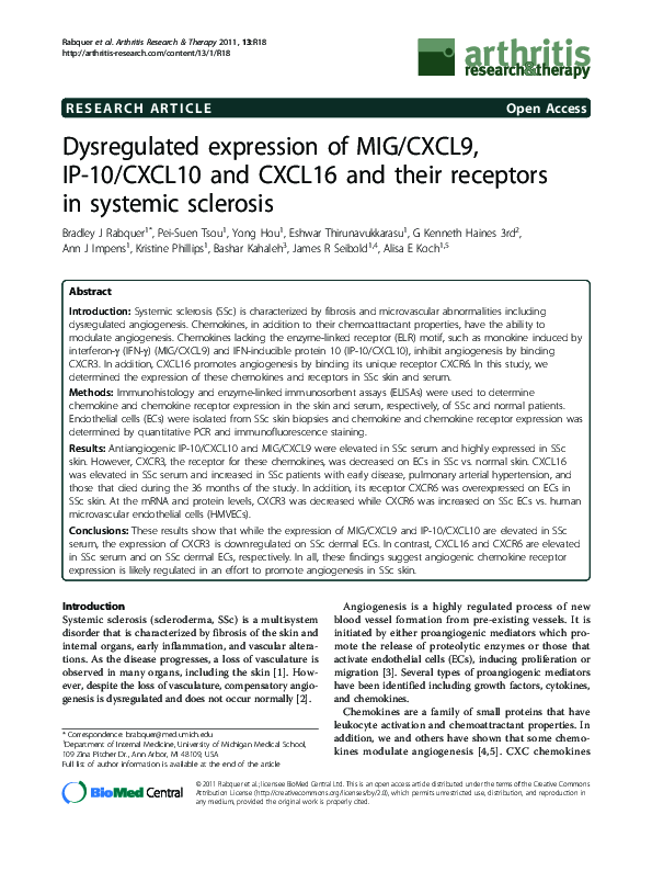 (PDF) Dysregulated expression of MIG/CXCL9, IP-10/CXCL10 and CXCL16 and ...