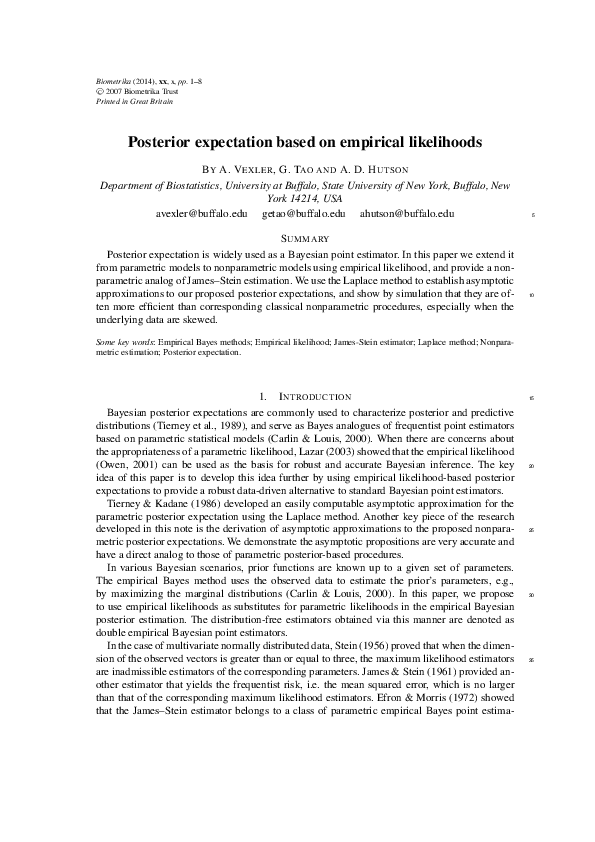 (PDF) Posterior expectation based on empirical likelihoods