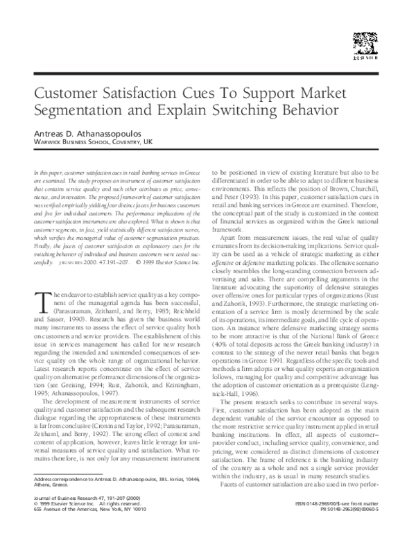 (PDF) Customer Satisfaction Cues To Support Market Segmentation and ...