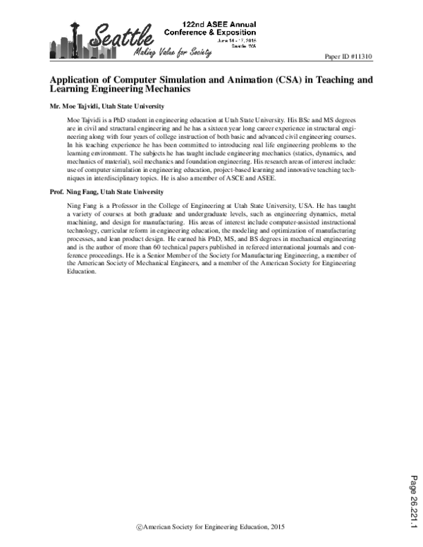(PDF) Application of Computer Simulation and Animation (CSA) in Teaching and Learning ...