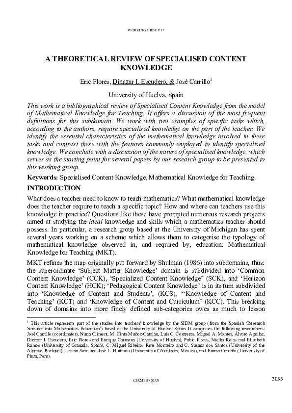 (PDF) A theoretical review of Specialized Content Knowledge