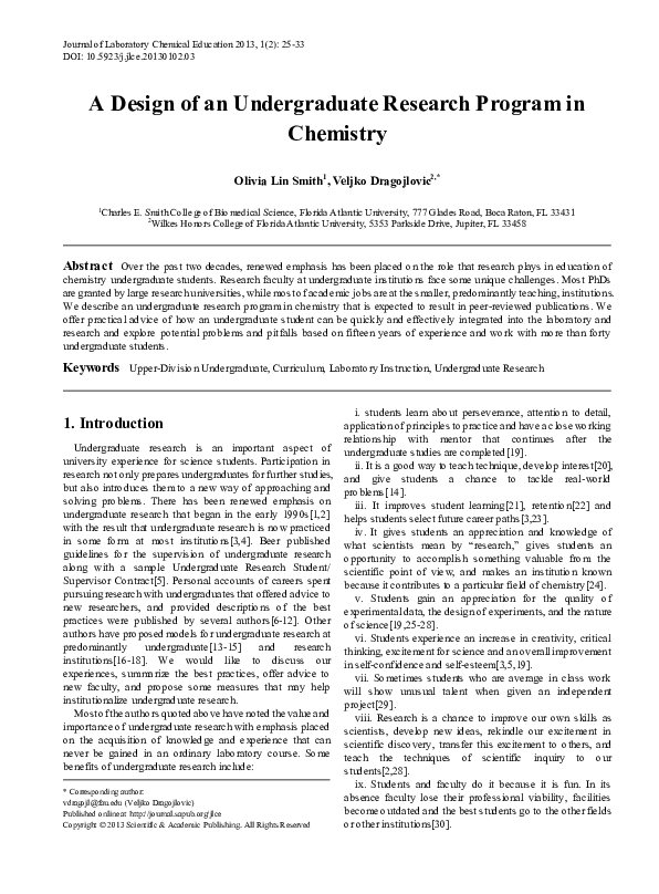 (PDF) A Design of an Undergraduate Research Program in Chemistry