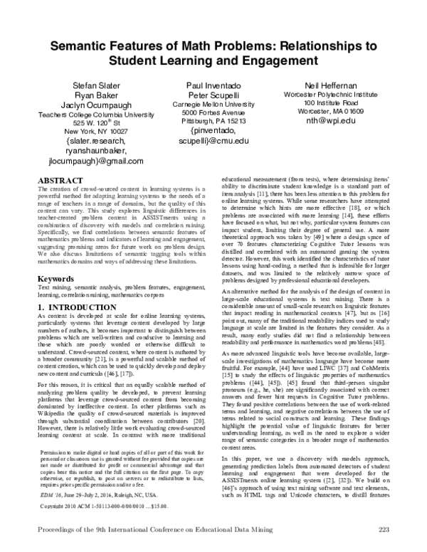 (PDF) Semantic Features of Math Problems: Relationships to Student ...